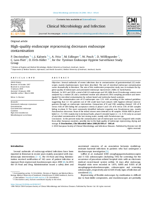 (PDF) High-quality endoscope reprocessing decreases endoscope contamination