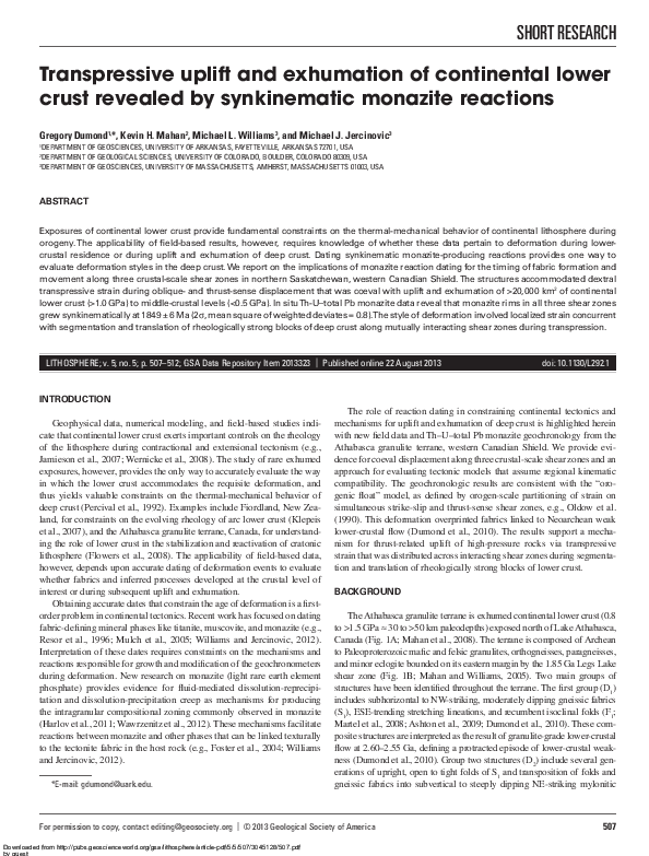 (PDF) Transpressive uplift and exhumation of continental lower crust ...