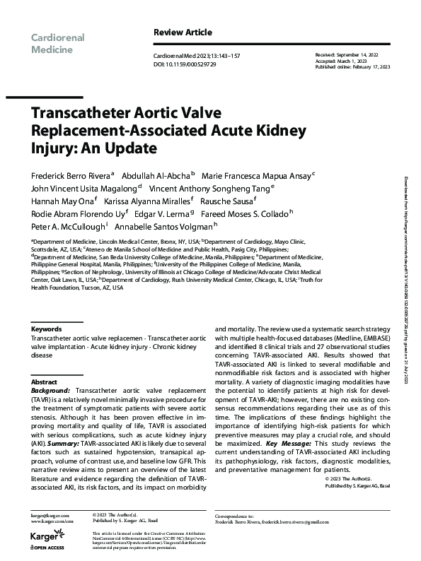 (PDF) Transcatheter Aortic Valve Replacement-Associated Acute Kidney ...