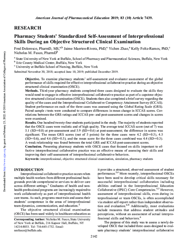 (PDF) Evaluating Pharmacy Students' Interprofessional Skills