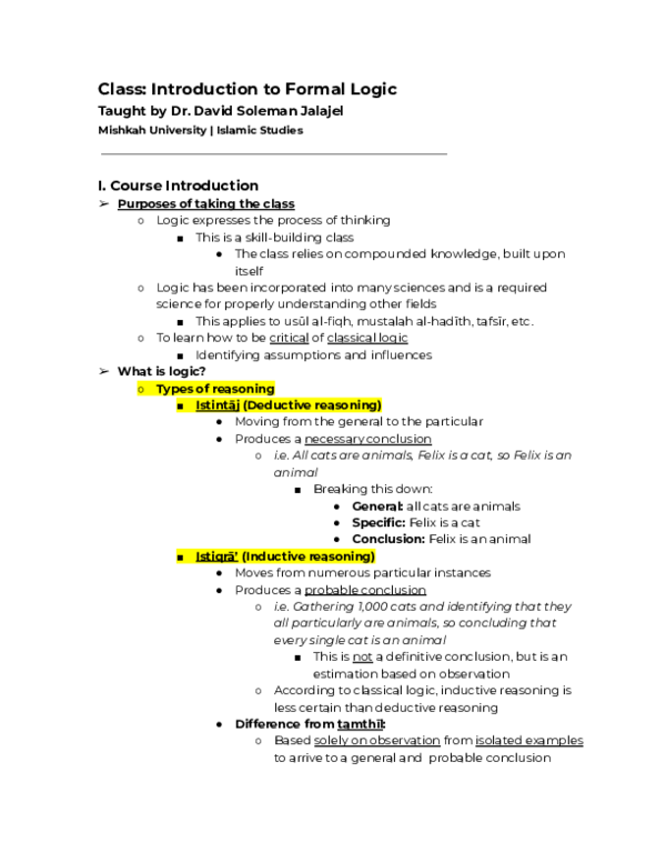 (PDF) Notes on Intro Formal Logic (with Taymiyyan Critique & Contributions)