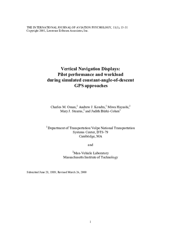 (PDF) Vertical Navigation Displays: Pilot Performance and Workload ...