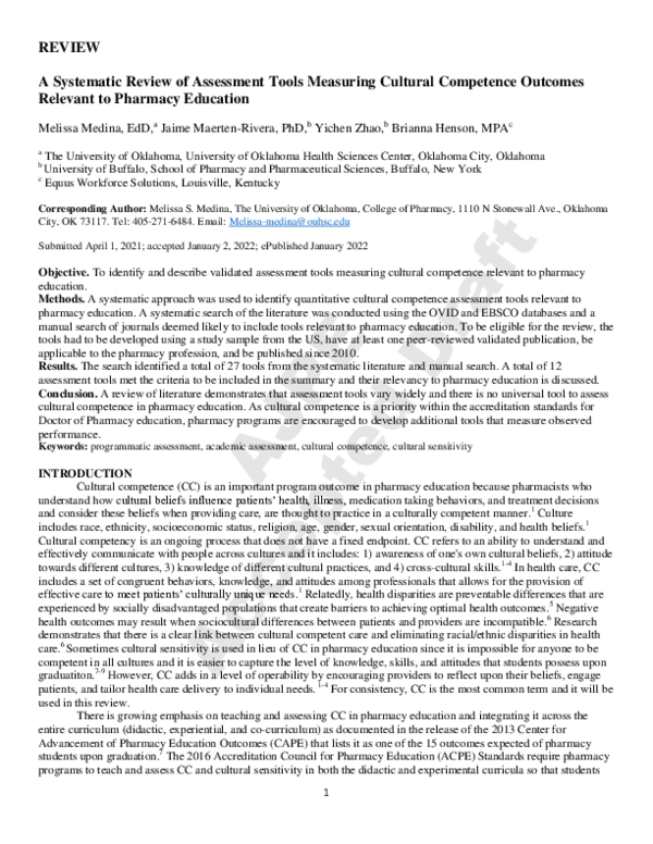 (PDF) A Systematic Review of Assessment Tools Measuring Cultural Competence Outcomes Relevant to ...