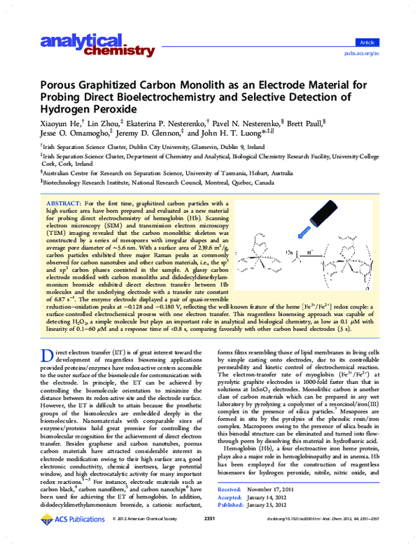(PDF) Porous Graphitized Carbon Monolith as an Electrode Material for ...