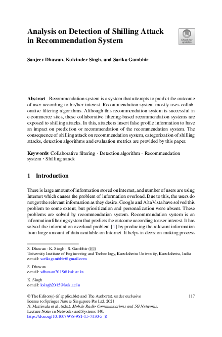 (PDF) Analysis on Detection of Shilling Attack in Recommendation System