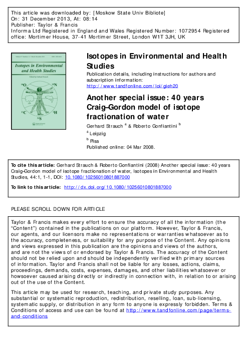 (PDF) Another special issue: 40 years Craig–Gordon model of isotope ...