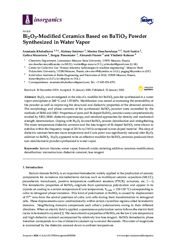 (PDF) Bi2O3-Modified Ceramics Based on BaTiO3 Powder Synthesized in ...