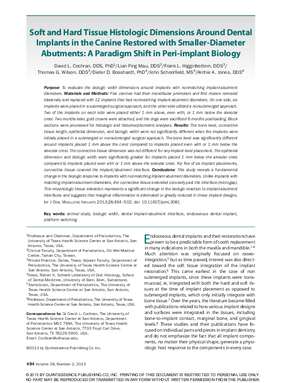 (PDF) Soft and Hard Tissue Histologic Dimensions Around Dental Implants ...