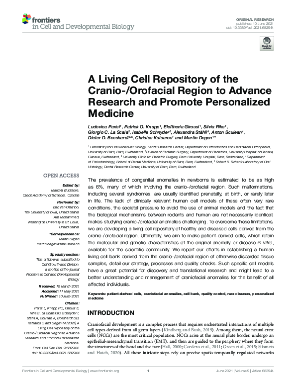 (PDF) A Living Cell Repository of the Cranio-/Orofacial Region to ...