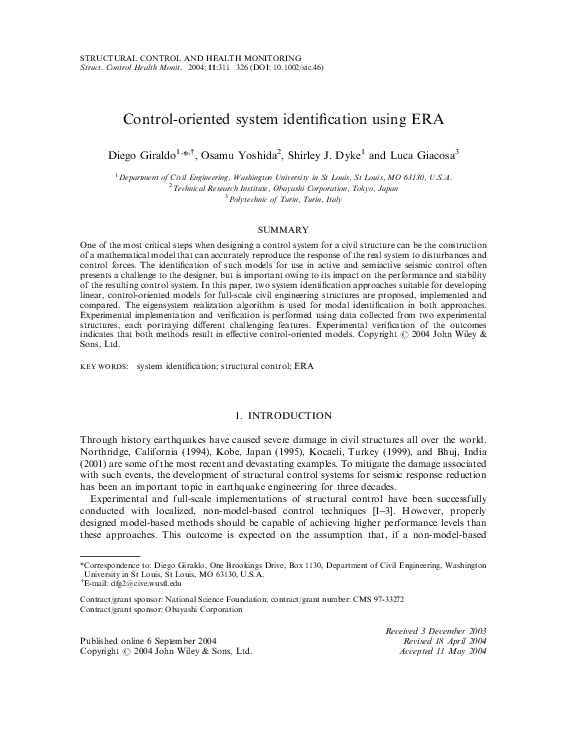 (PDF) Control-oriented system identification using ERA (PDF) Control-oriented system identification using ERA