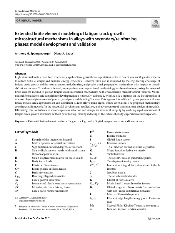 (PDF) Extended finite element modeling of fatigue crack growth microstructural mechanisms in ...