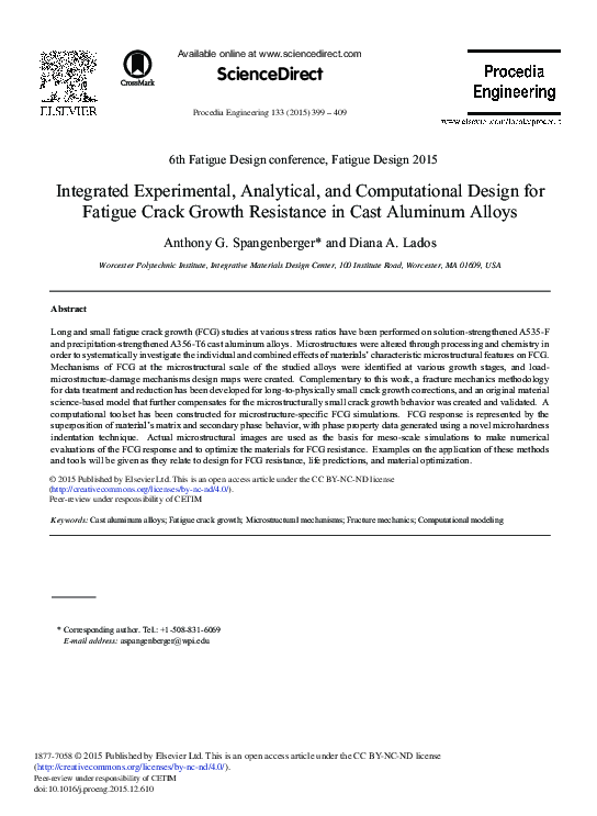 (PDF) Integrated Experimental, Analytical, and Computational Design for Fatigue Crack Growth ...