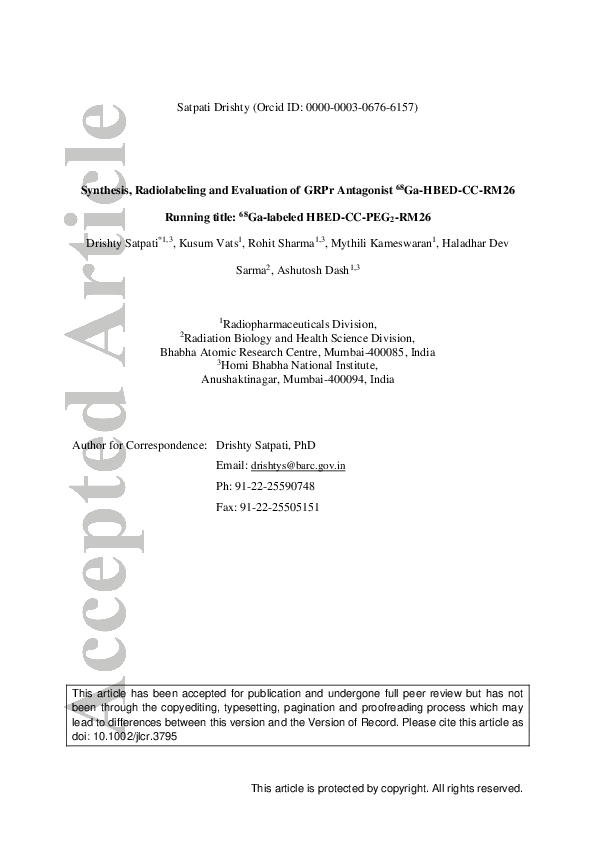 (PDF) Synthesis, Radiolabeling and Evaluation of GRPr Antagonist 68 Ga ...