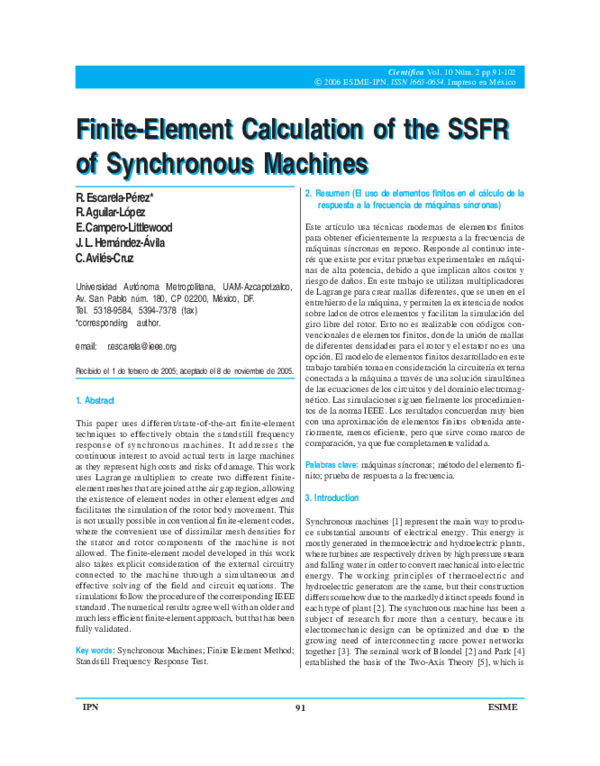 (PDF) Finite-Element Calculation of the SSFR of Synchronous Machines