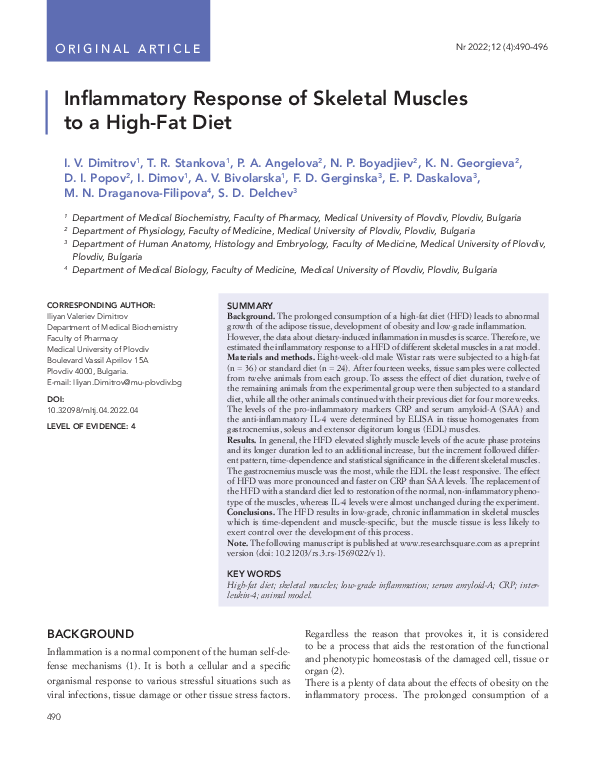 (PDF) On the inflammatory response of skeletal muscles to a high-lipid diet