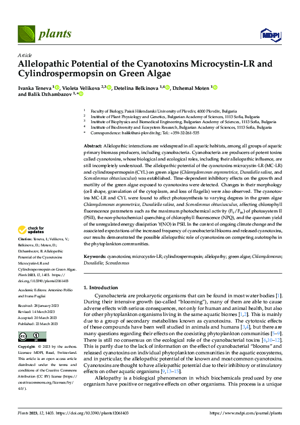 (PDF) Allelopathic Potential of the Cyanotoxins Microcystin-LR and ...