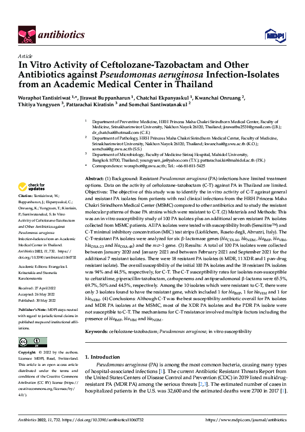 (PDF) In Vitro Activity of Ceftolozane-Tazobactam and Other Antibiotics ...