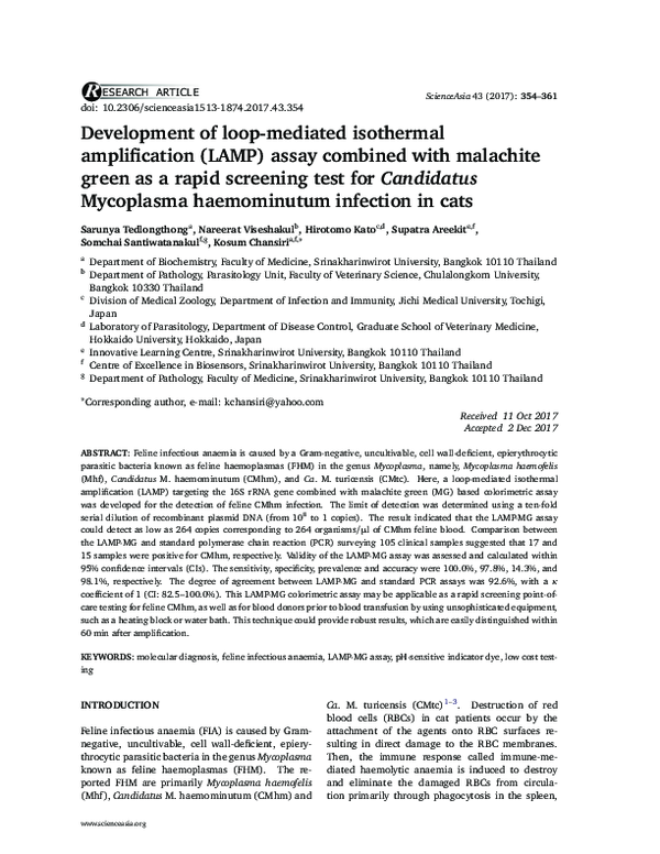 (PDF) Development of loop-mediated isothermal amplification (LAMP ...