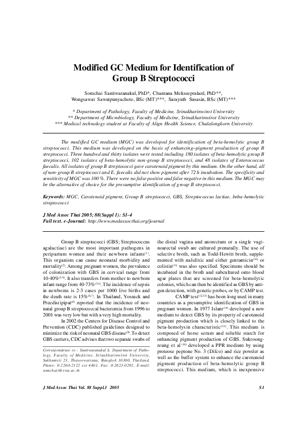 (PDF) Modified GC medium for identification of group B streptococci