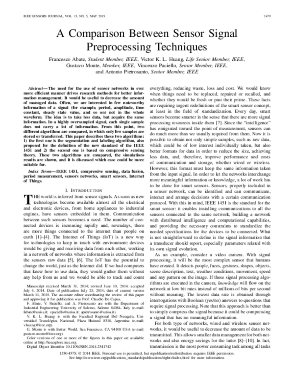 (PDF) A Comparison Between Sensor Signal Preprocessing Techniques