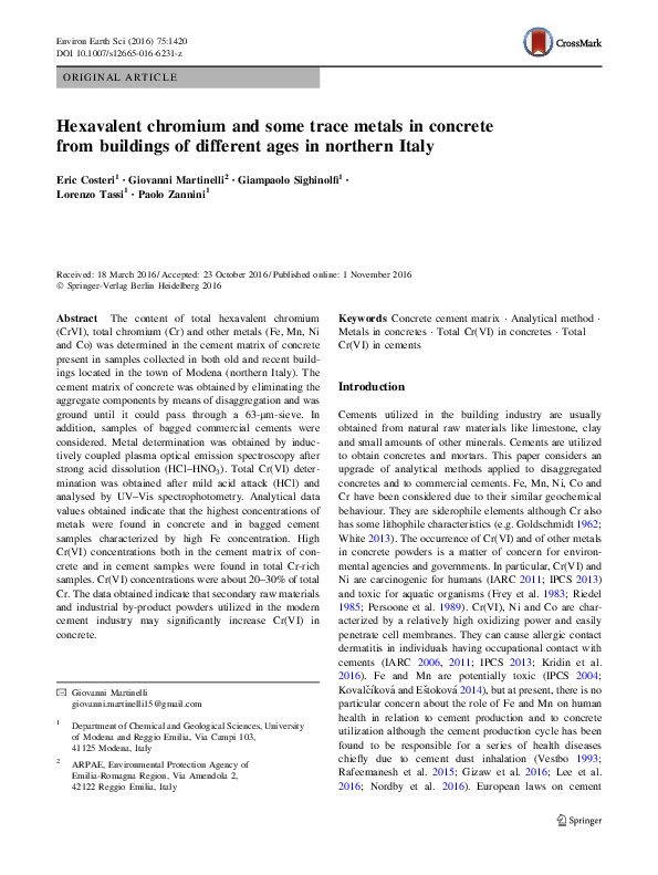 Pdf Hexavalent Chromium And Some Trace Metals In Concrete From Buildings Of Different Ages In