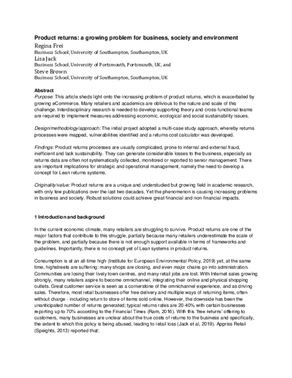(PDF) Product returns: a growing problem for business, society and ...