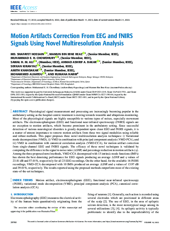 Pdf Motion Artifacts Correction From Eeg And Fnirs Signals Using Novel Multiresolution