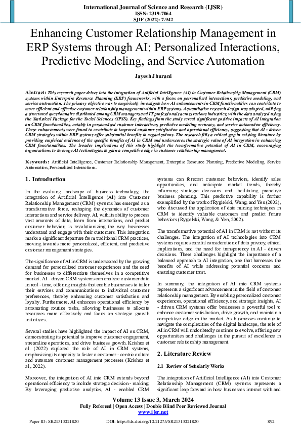 (PDF) Enhancing Customer Relationship Management in ERP Systems through AI: Personalized ...