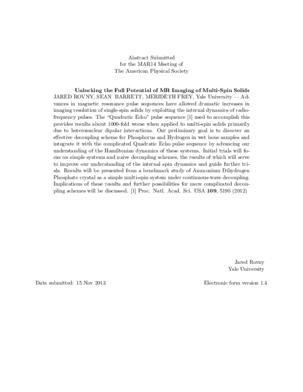 (PDF) Unlocking the Full Potential of MR Imaging of Multi-Spin Solids