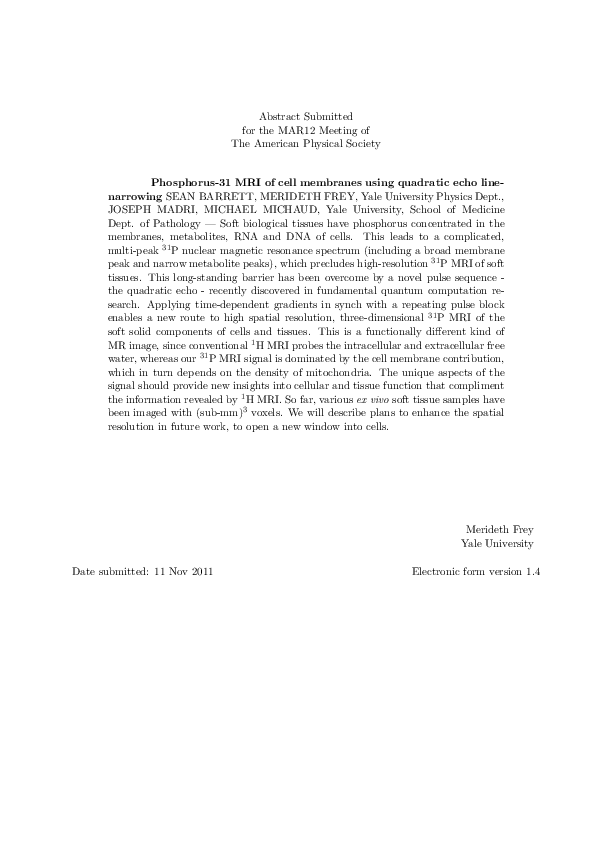 (PDF) Phosphorus-31 MRI of cell membranes using quadratic echo line ...