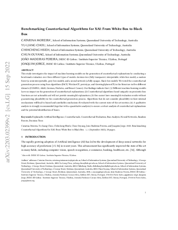 (PDF) Benchmarking Counterfactual Algorithms for XAI: From White Box to Black Box
