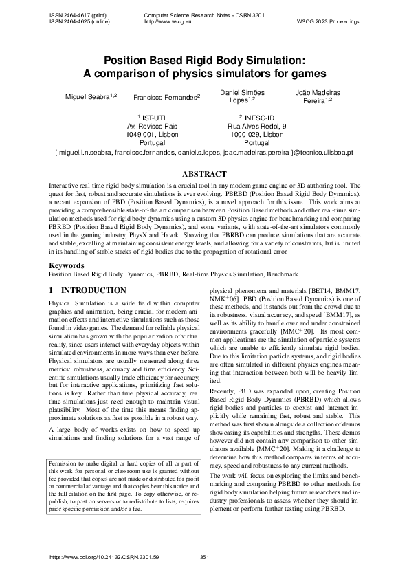 (PDF) Position Based Rigid Body Simulation: A comparison of physics simulators for games