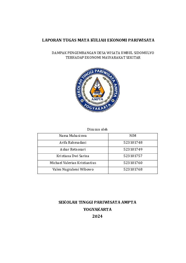 (PDF) LAPORAN TUGAS MATA KULIAH EKONOMI PARIWISATA