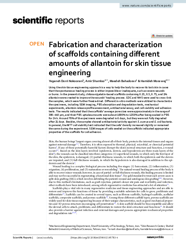 (PDF) Fabrication and characterization of scaffolds containing different amounts of allantoin ...
