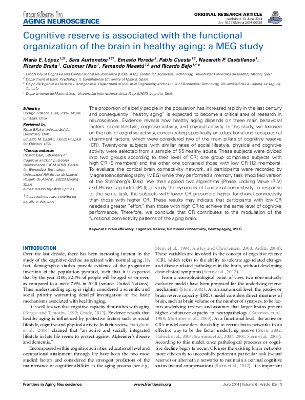 (PDF) Cognitive reserve is associated with the functional organization ...