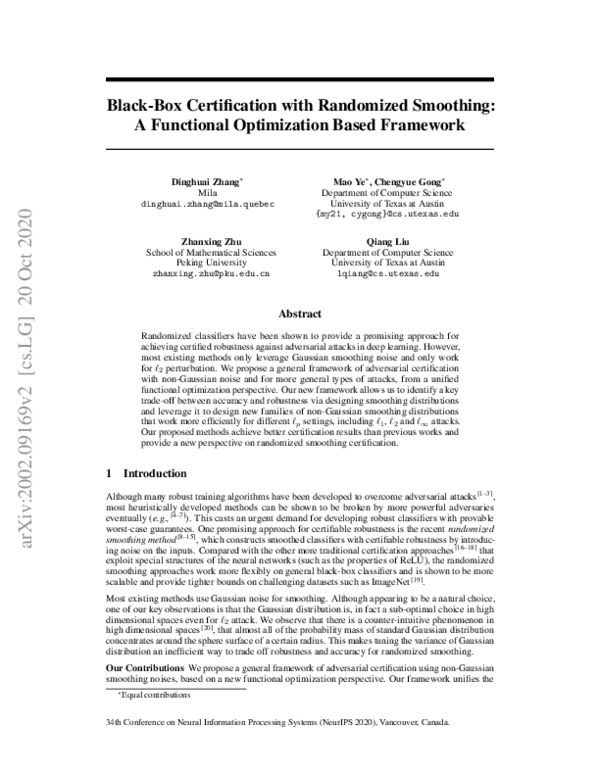 (PDF) Black-Box Certification with Randomized Smoothing: A Functional Optimization Based Framework