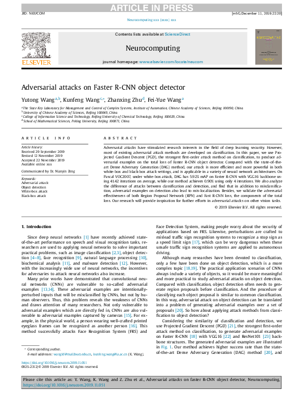 (PDF) Adversarial attacks on Faster R-CNN object detector