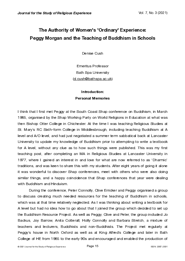 (PDF) The Authority of Women's 'Ordinary' Experience: Peggy Morgan and ...