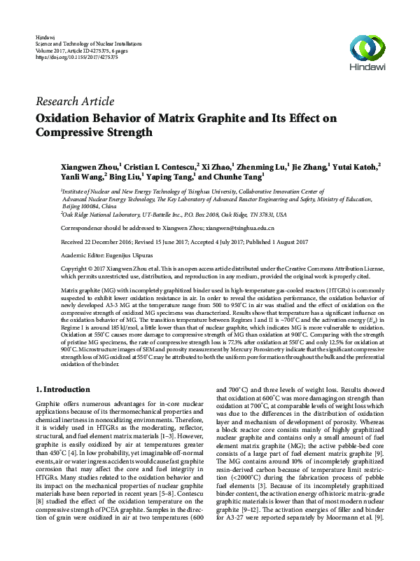 (PDF) Oxidation Behavior of Matrix Graphite and Its Effect on ...