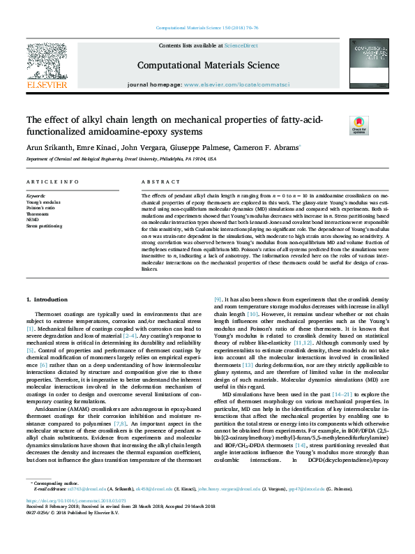 (PDF) The effect of alkyl chain length on mechanical properties of ...