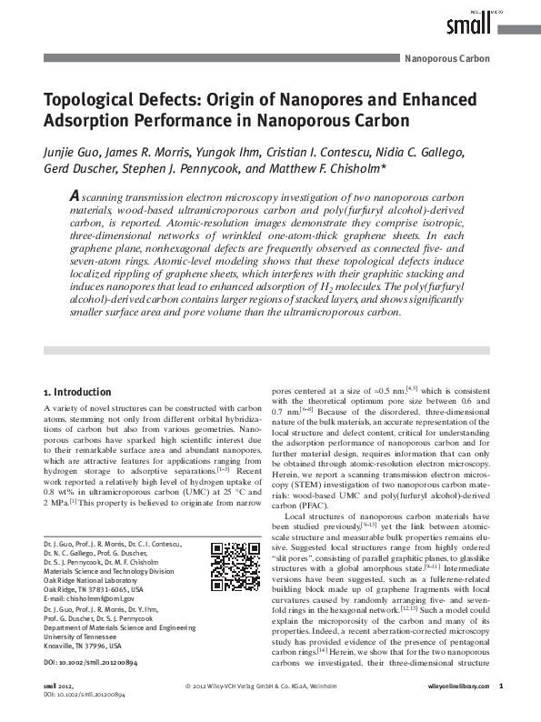 (PDF) Topological Defects: Origin of Nanopores and Enhanced Adsorption Performance in Nanoporous ...
