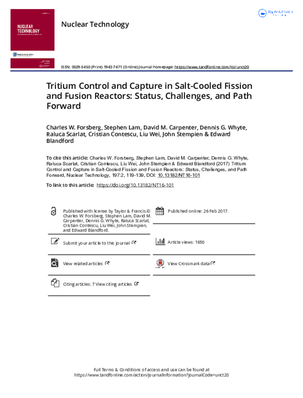 (PDF) Tritium Control and Capture in Salt-Cooled Fission and Fusion ...