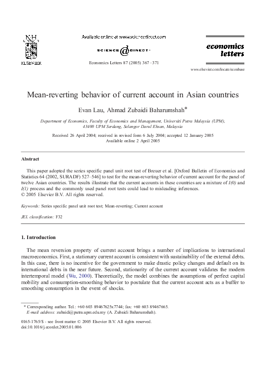 (PDF) Mean-reverting behavior of current account in Asian countries