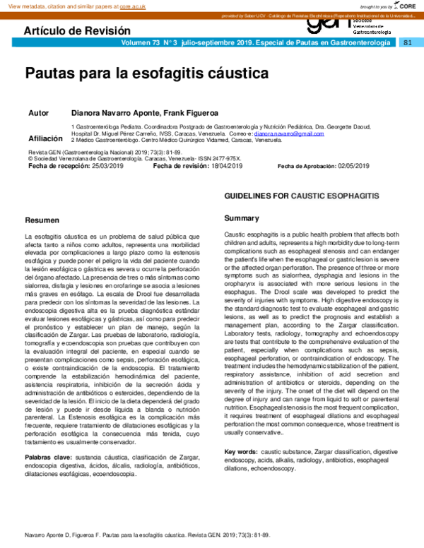 (PDF) Pautas para la esofagitis cáustica