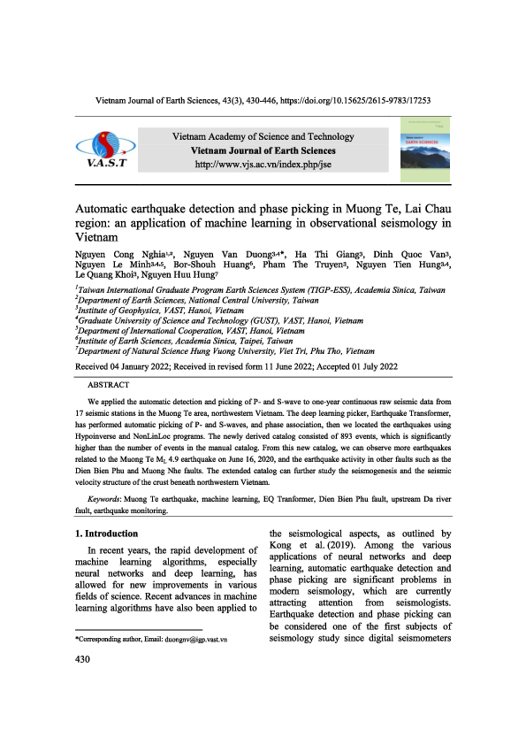 (PDF) Automatic earthquake detection and phase picking in Muong Te, Lai Chau region: an ...