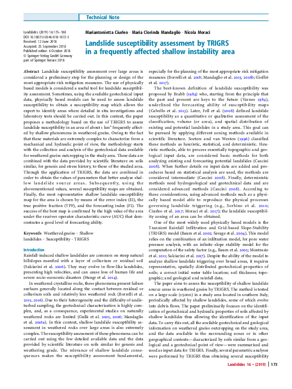 (PDF) Landslide susceptibility assessment by TRIGRS in a frequently ...