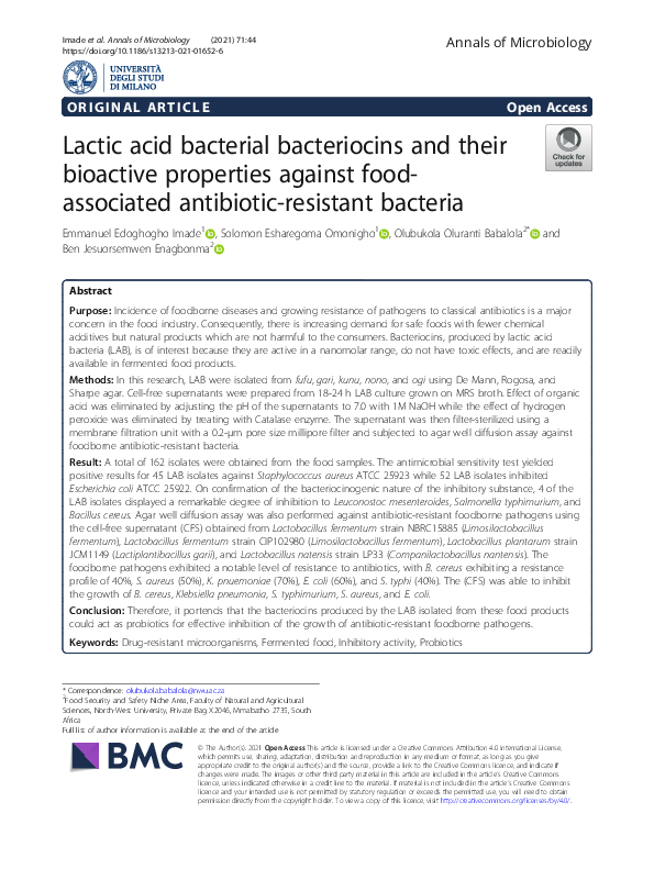 (PDF) Lactic acid bacterial bacteriocins and their bioactive properties against food-associated ...