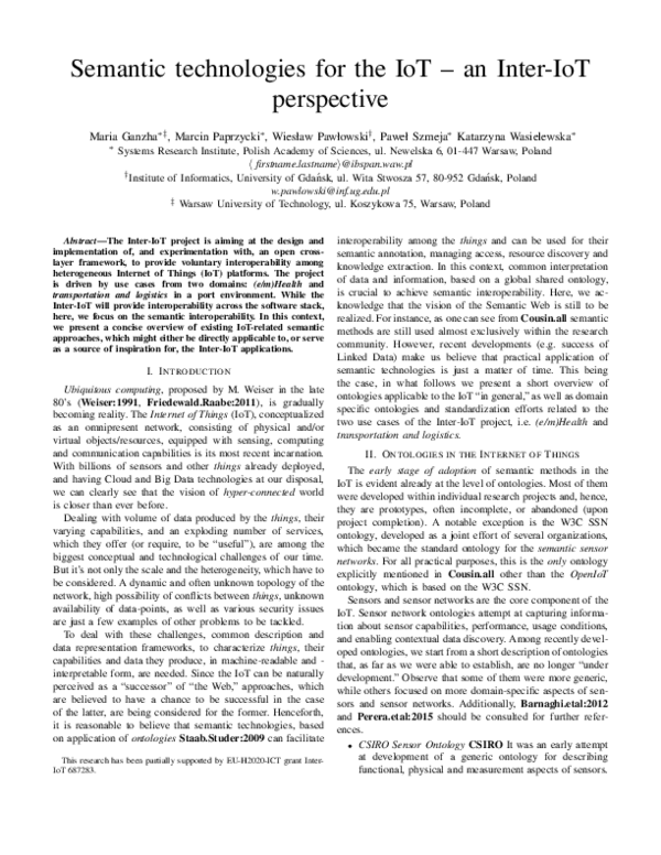 (PDF) Semantic Technologies for the IoT - An Inter-IoT Perspective