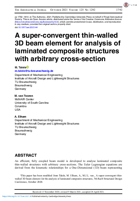 (PDF) A super-convergent thin-walled 3D beam element for analysis of ...