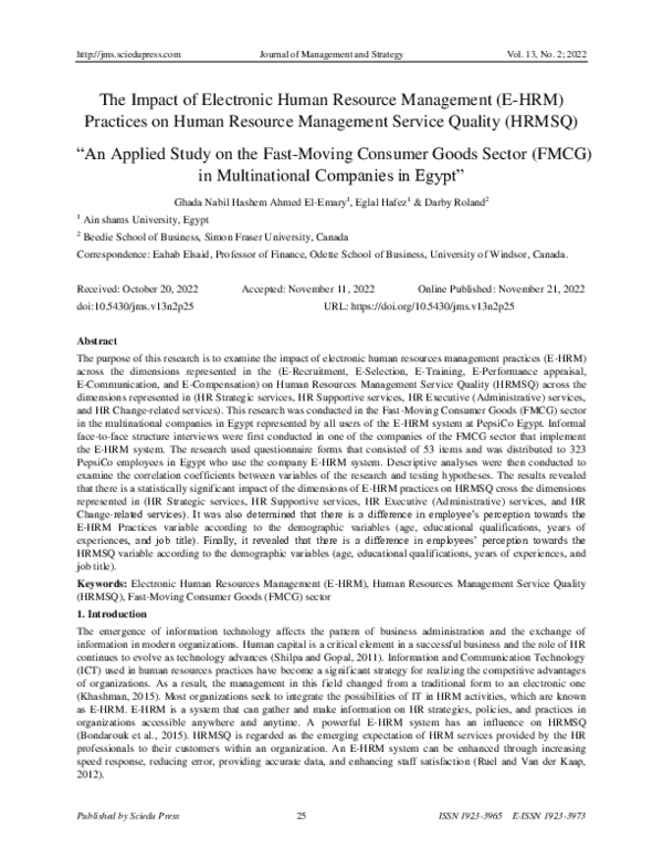 (PDF) The Impact of Electronic Human Resource Management (E-HRM ...